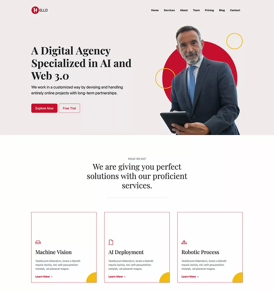 Hello Free HTML5 Bootstrap One Page Business Website Template