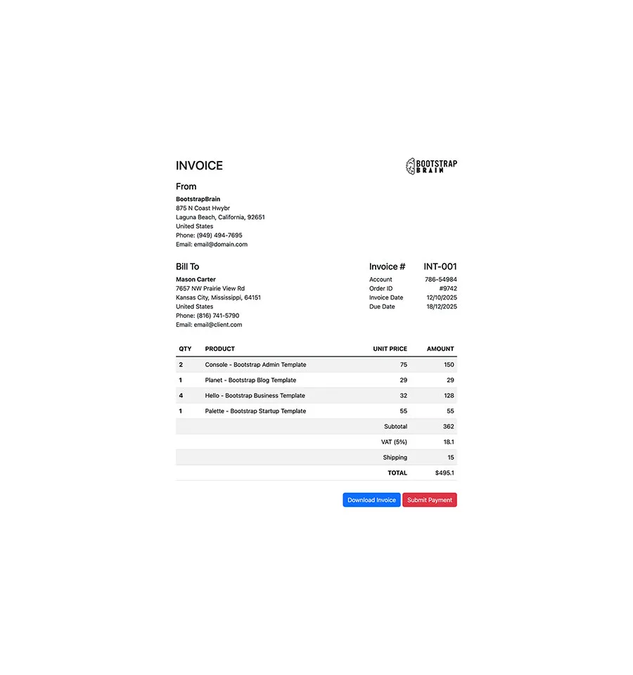 Bootstrap Free Invoice Template BootstrapBrain