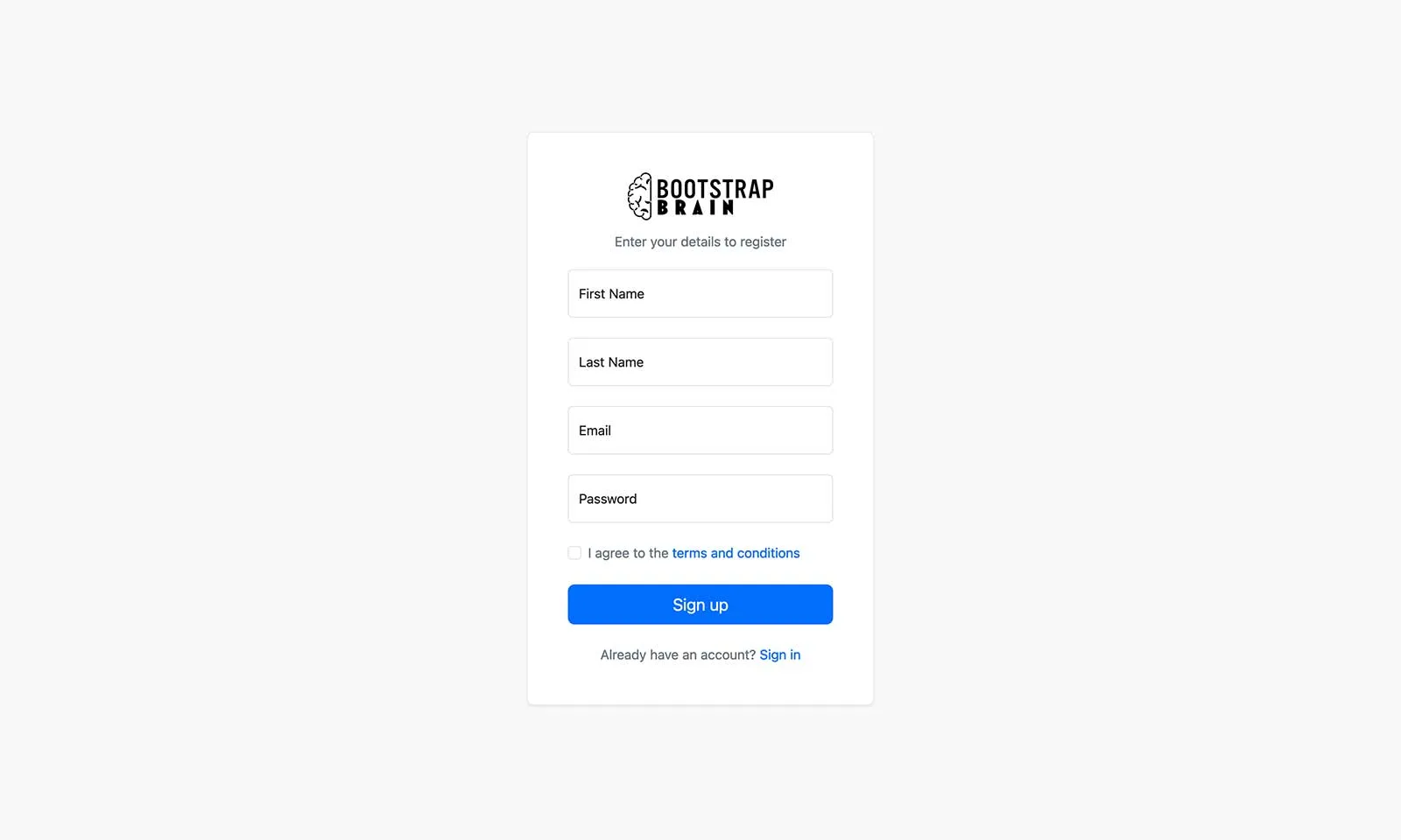 Bootstrap Signup Form Code - BootstrapBrain Bootstrap Signup Form Code - BootstrapBrain